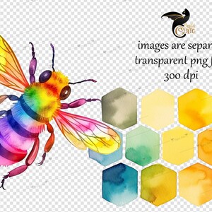 Watercolor Rainbow Bees Clipart - Cute Honeybees With Rainbow Colors ...
