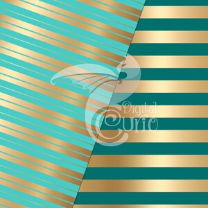 Teal and Gold Stripes Digital Paper - Seamless Turquoise Luxury Glam ...