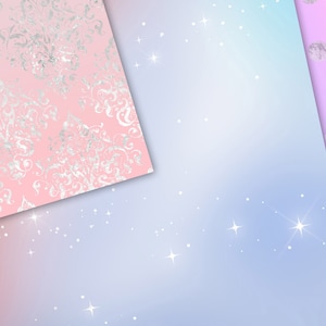 Silver Unicorn Pastel Digital Paper, Backgrounds in Soft Ombre ...