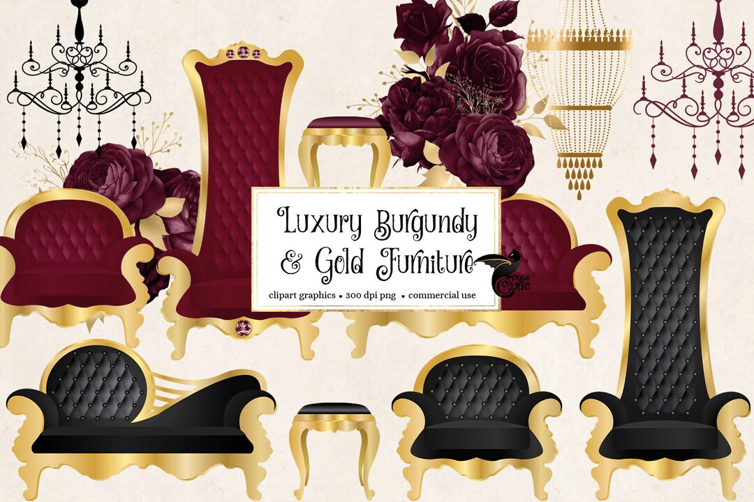 Luxury Burgundy and Gold Furniture Clip Art - Graphics in PNG Format ...