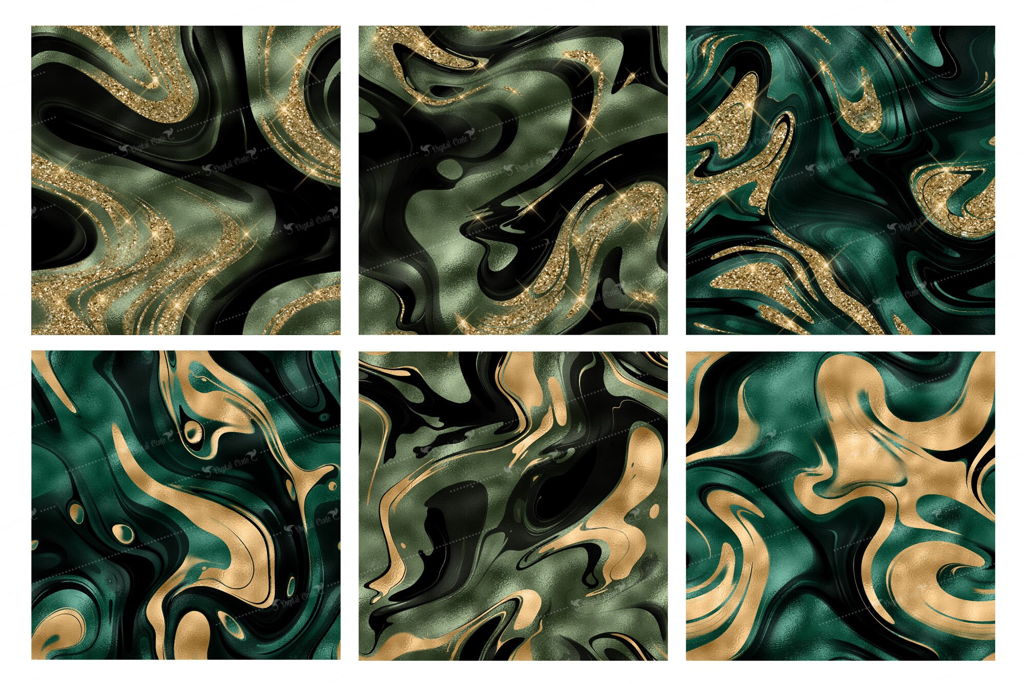 Emerald Green and Gold Glitter Digital Paper, Seamless Foil Backgrounds ...