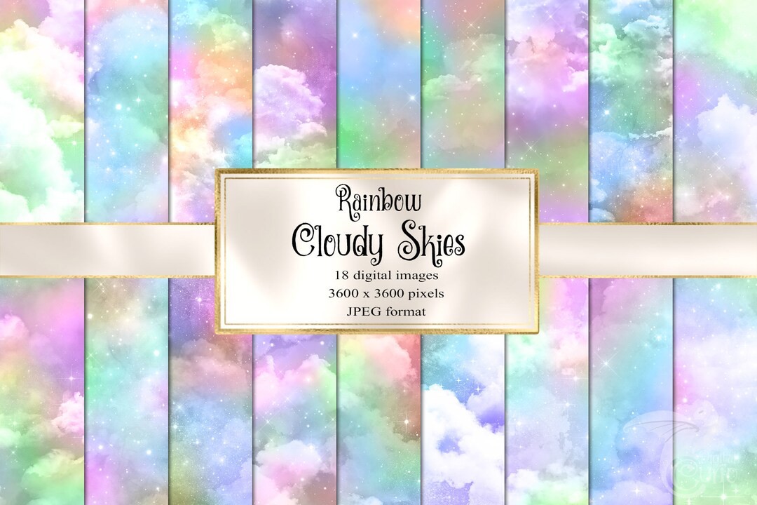 Rainbow Cloudy Skies Digital Paper - Stars and Clouds Galaxy Background ...