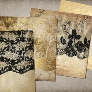 Black and Gold Lace Digital Paper, Rustic Digital Paper, Black Lace ...