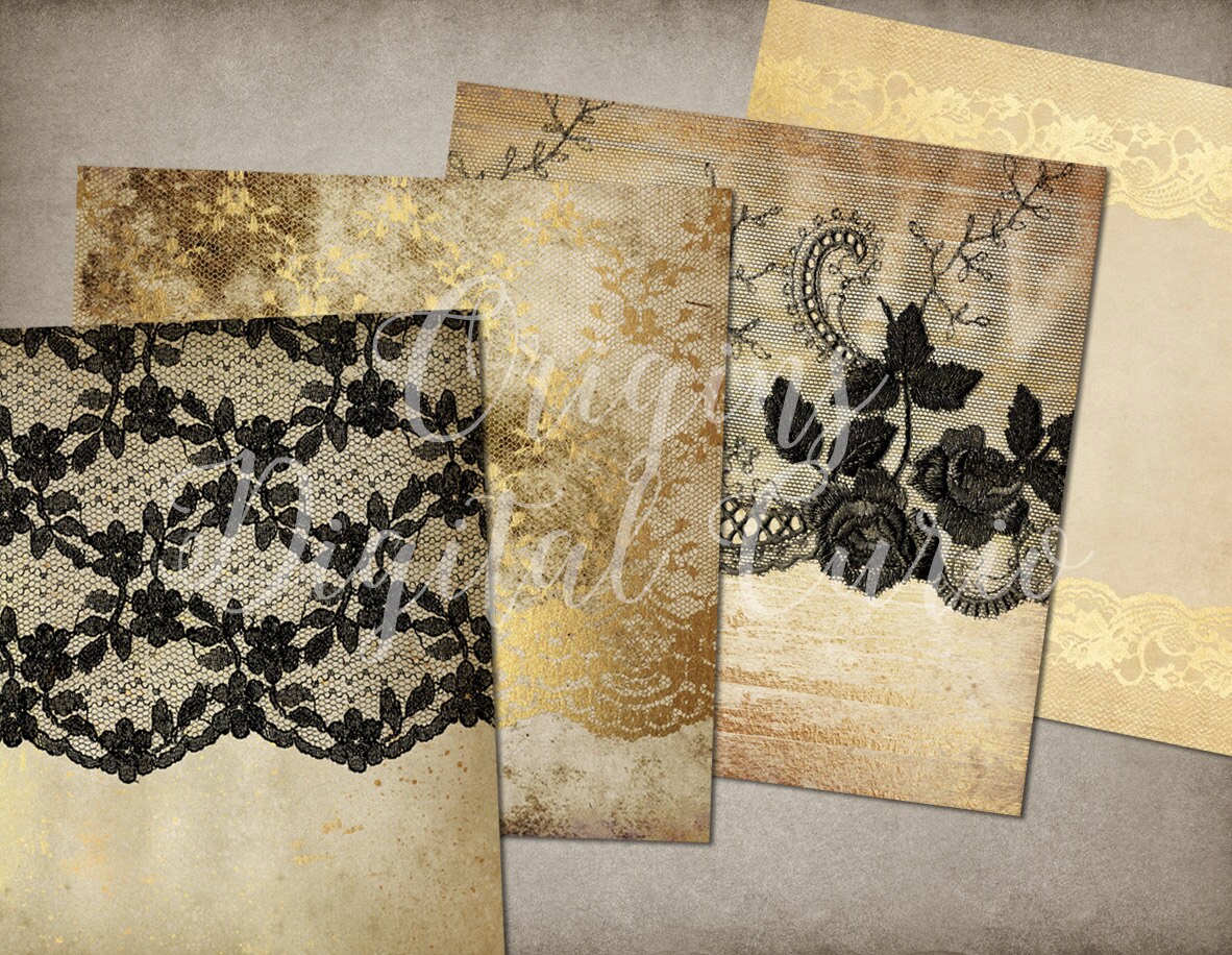 Black and Gold Lace Digital Paper Rustic Digital Paper Black - Etsy