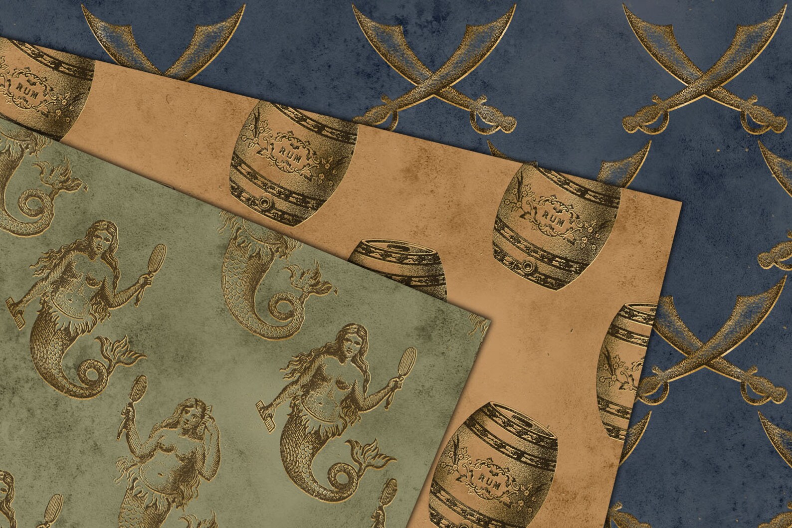 Golden Pirate Digital Paper Seamless Antique Nautical - Etsy