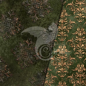 Olive and Rust Damask Digital Paper - Vintage Antique Distressed ...