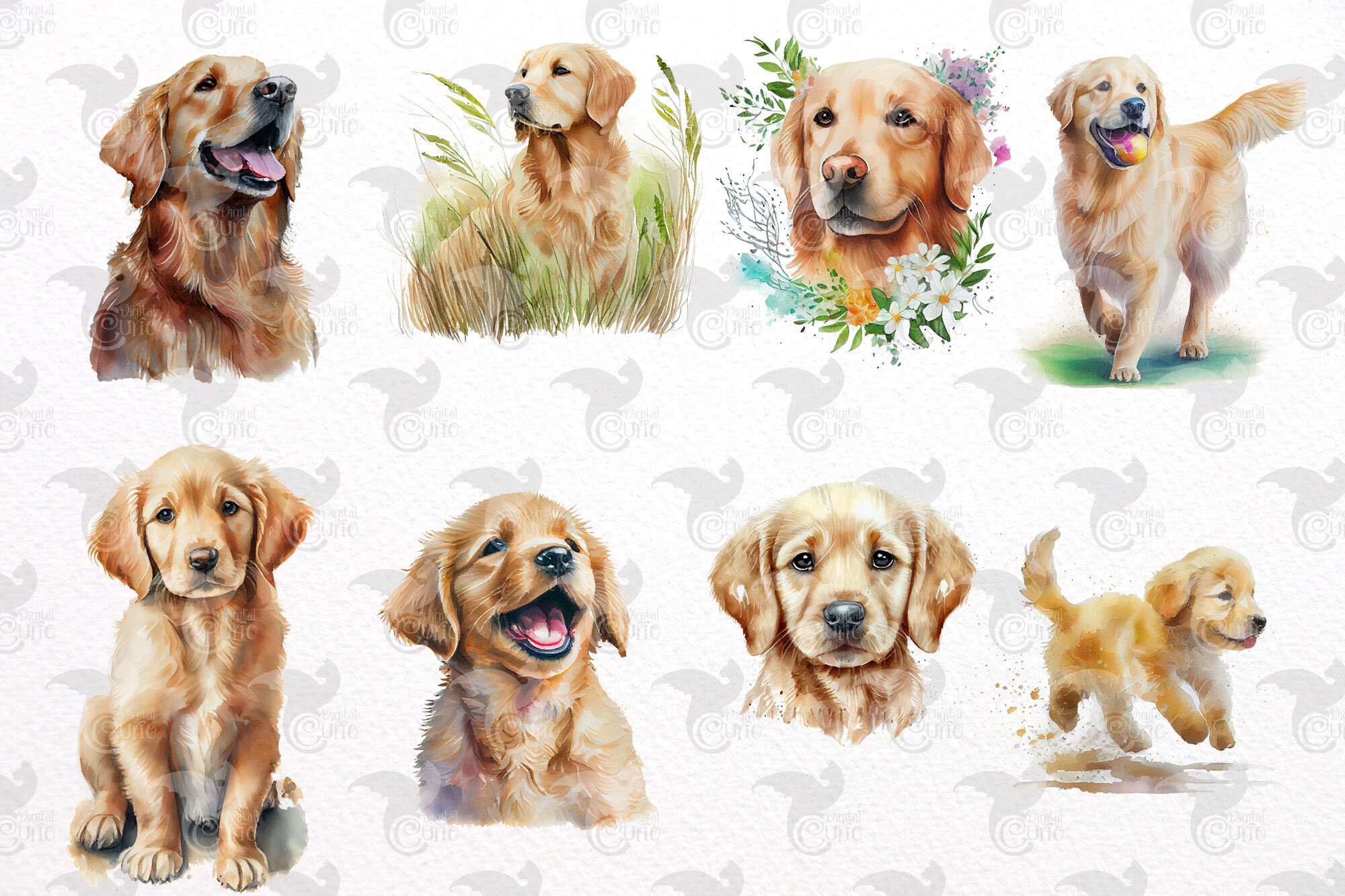 Watercolor Golden Retriever Clipart Cute Dogs and Puppies - Etsy UK