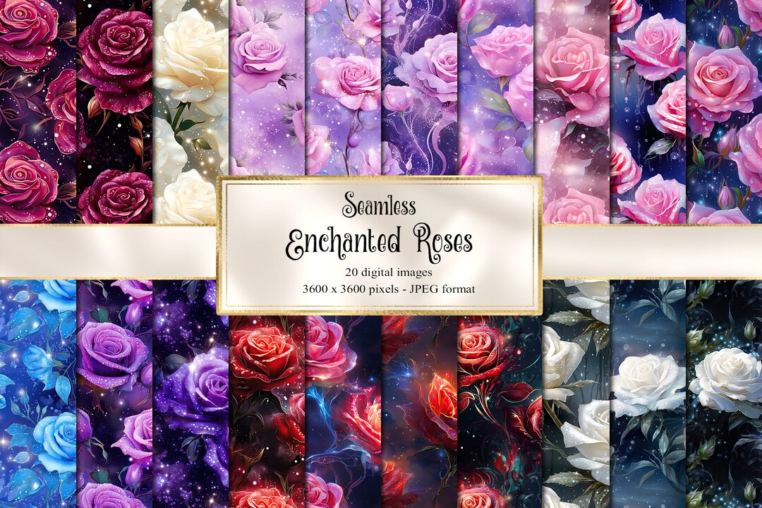 Enchanted Roses Digital Paper - Dark Fantasy Floral Patterns, Printable ...
