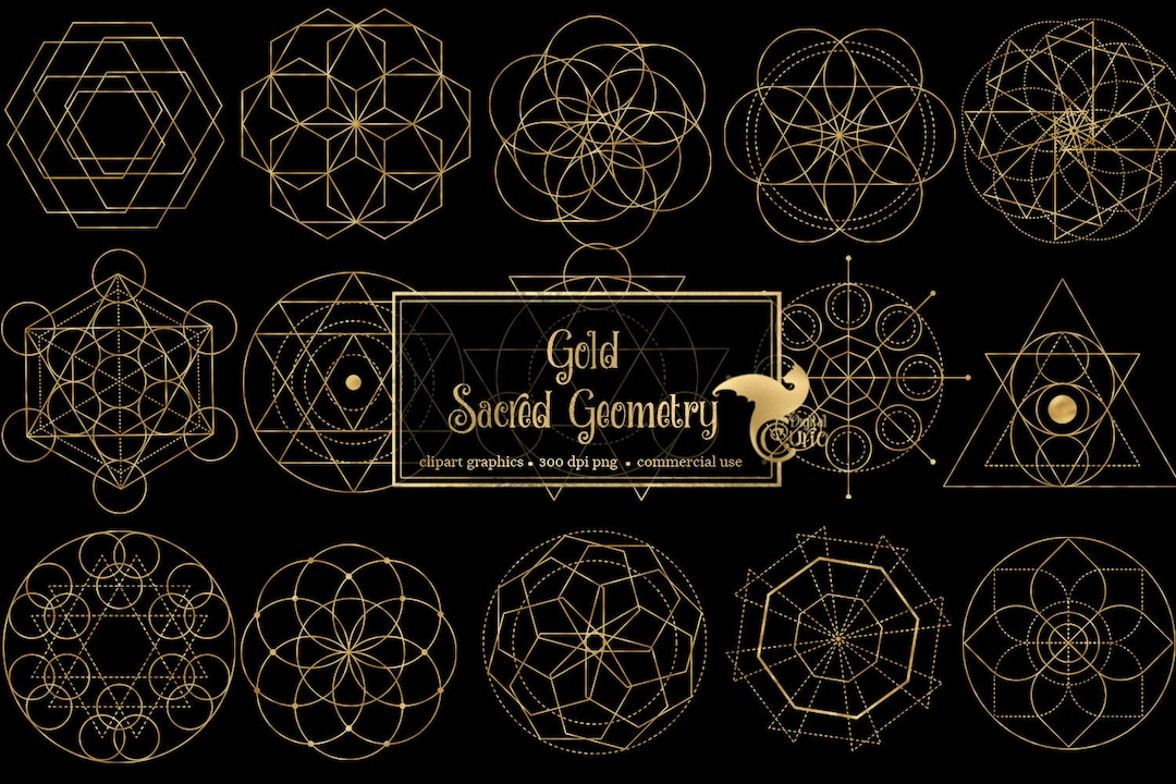 Gold Sacred Geometry Clipart, Universe Geometric Designs in PNG Format With Gold Foil Textures ...