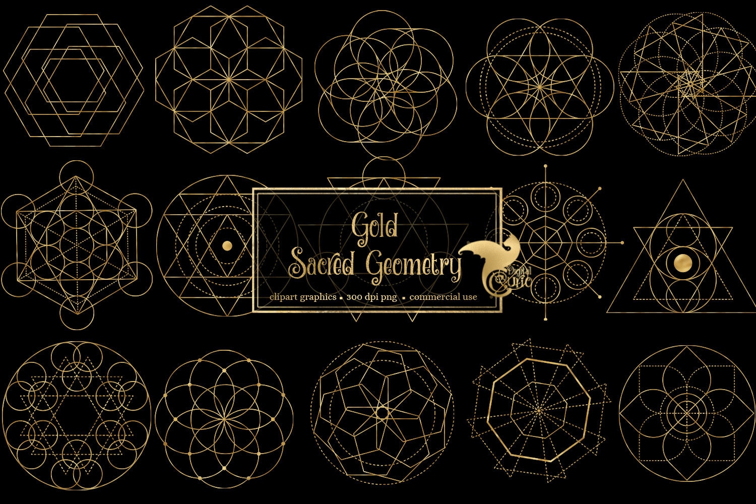 Gold Sacred Geometry Clipart Universe Geometric Designs in - Etsy