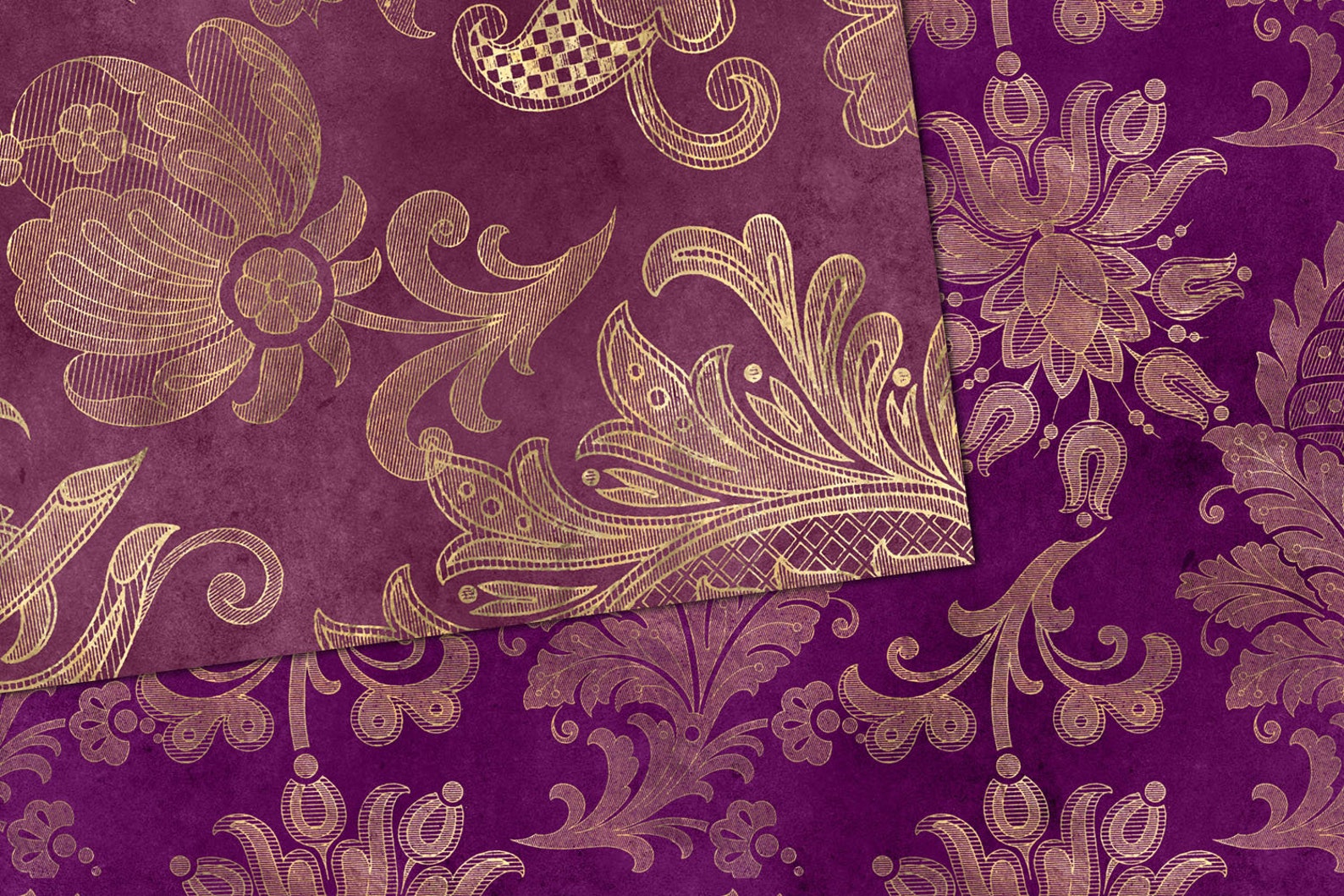 Purple Floral Velvet Digital Paper Seamless Gold Damask - Etsy