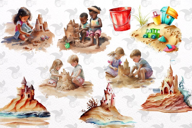 Watercolor Sandcastle Clipart Beach Day Digital Graphics for - Etsy