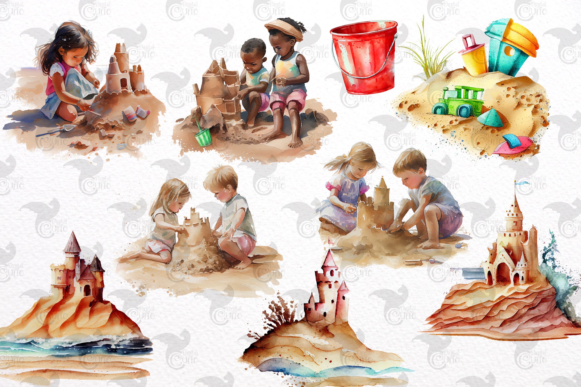 Watercolor Sandcastle Clipart Beach Day Digital Graphics for - Etsy
