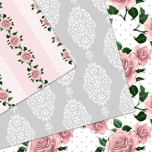 Blush and Gray Shabby Digital Paper, Seamless Floral Patterns Rustic ...