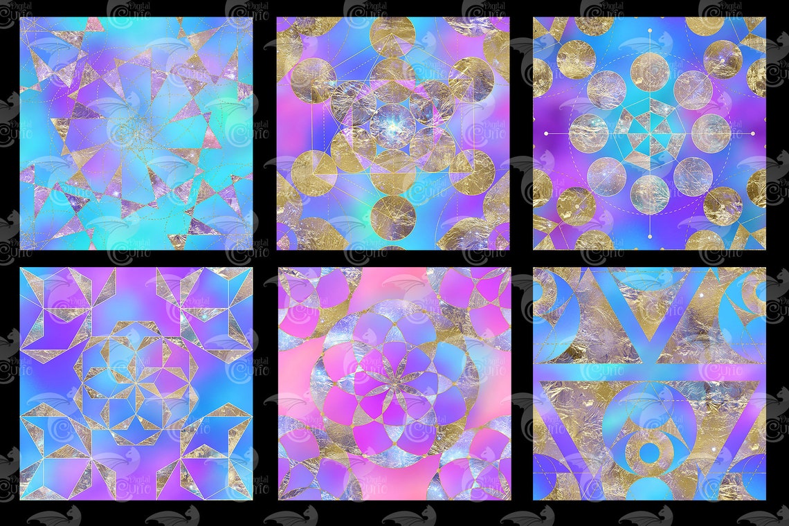 Gold Sacred Geometry Digital Paper Seamless Patterns With - Etsy