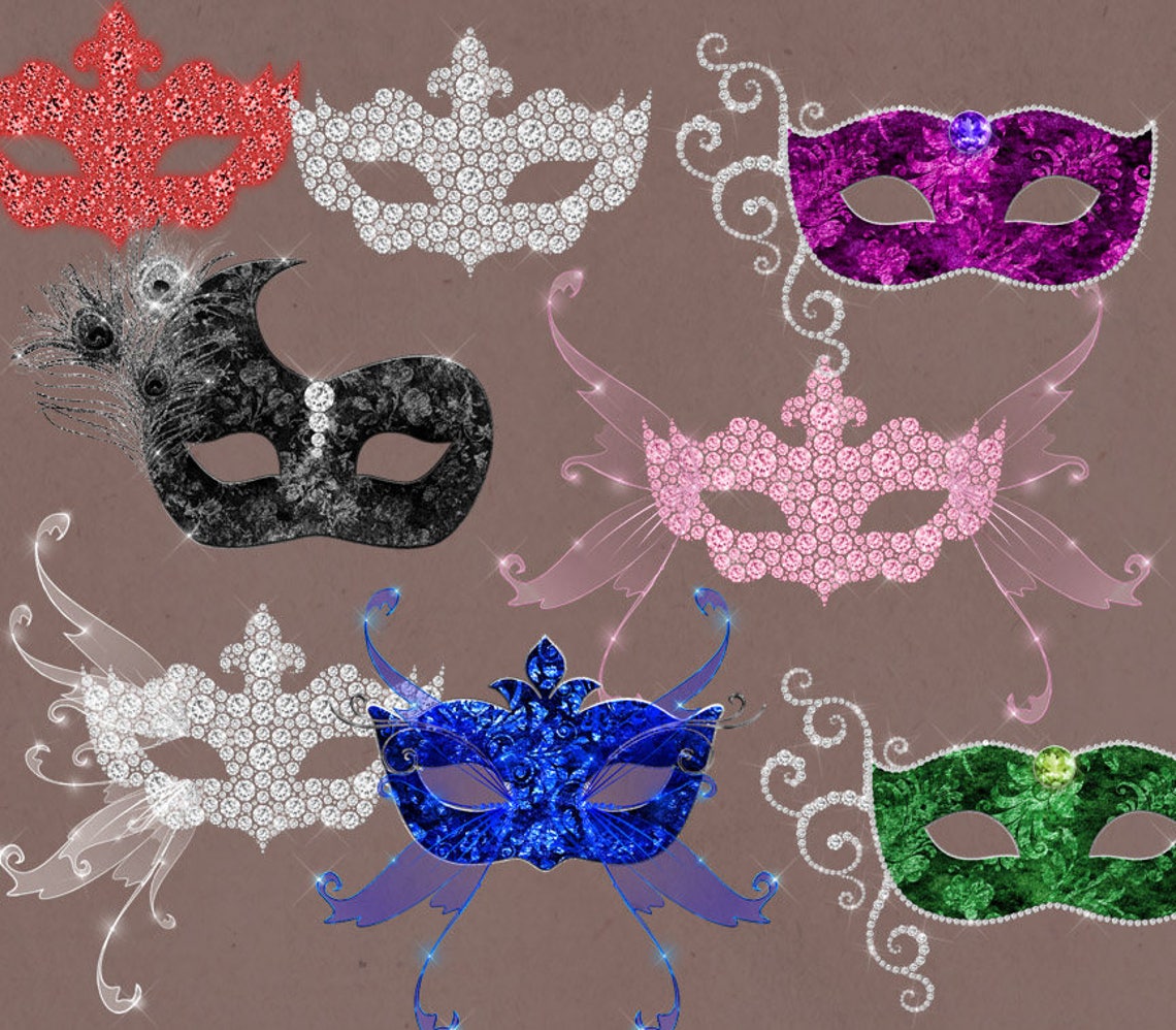 Diamond Masks Clipart Mardi Gras Mask Clip Art Carnival - Etsy