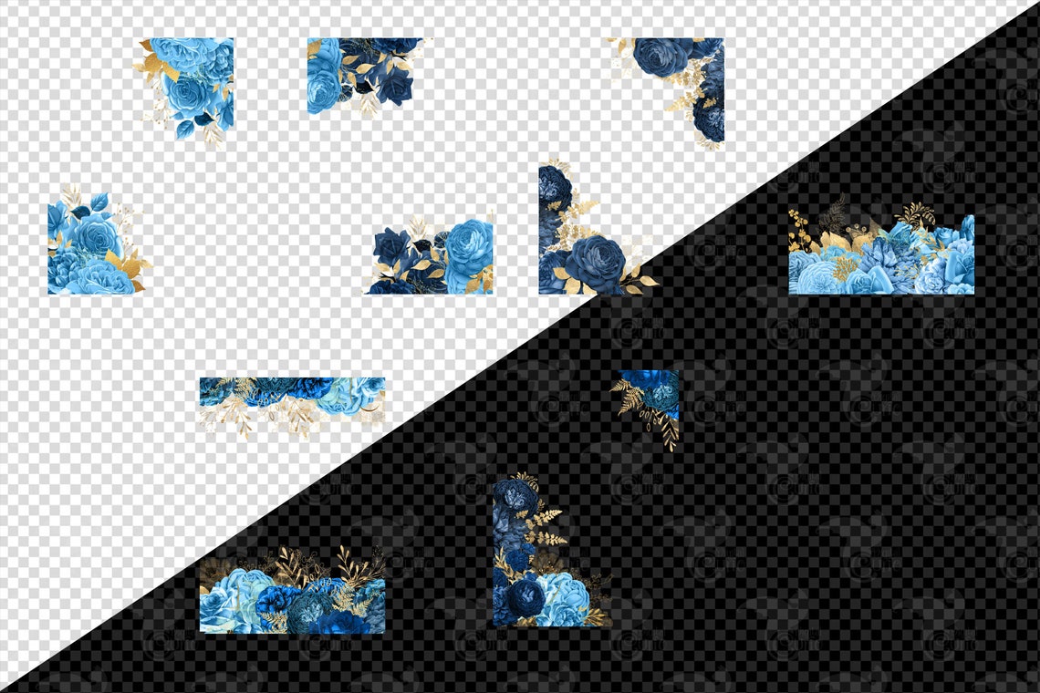 5x7 Blue and Gold Floral Overlays for Invitations Planners - Etsy