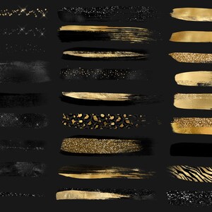 Black and Gold Brush Strokes Clipart, With Black Glitter and Gold Foil ...