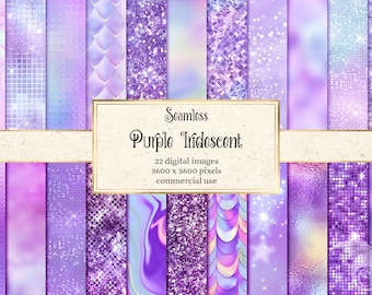 Purple Holographic Glitter Digital Paper, Printable Scrapbook Paper ...