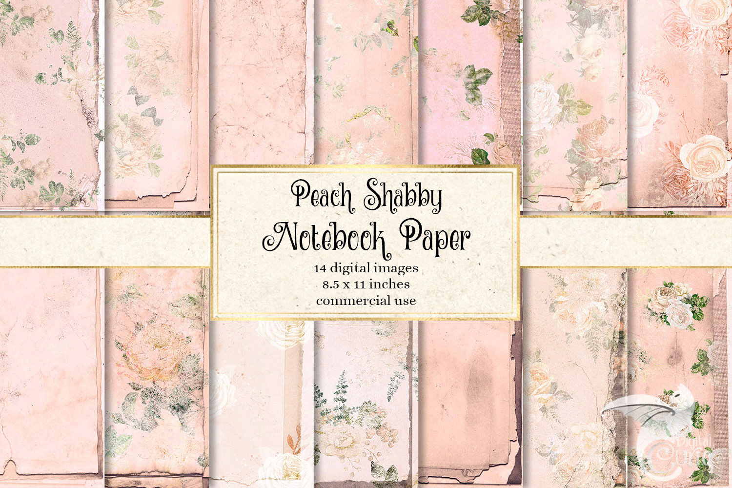 Peach Shabby Notebook Paper Notebook Digital Paper Grunge - Etsy