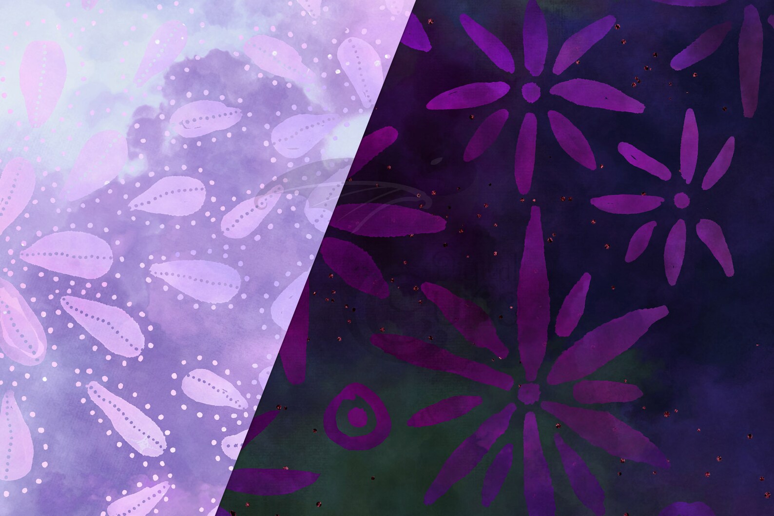 Purple Batik Digital Paper - Hand Drawn Seamless Patterns Instant ...