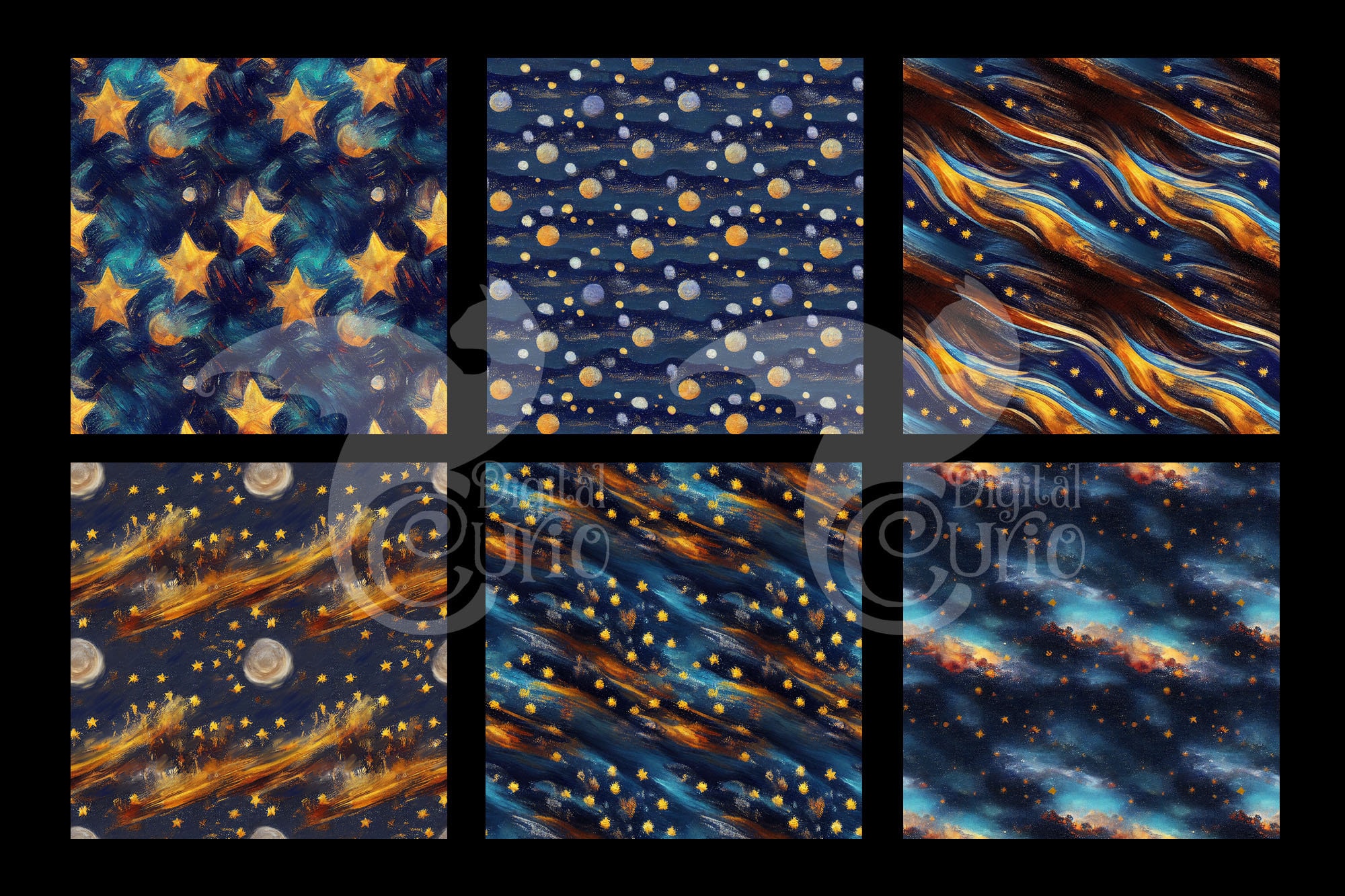 Starry Van Gogh Digital Paper, Seamless Starry Night Printable ...