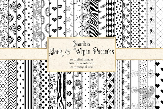 Black and White Digital Paper Seamless Patterns Printable | Etsy
