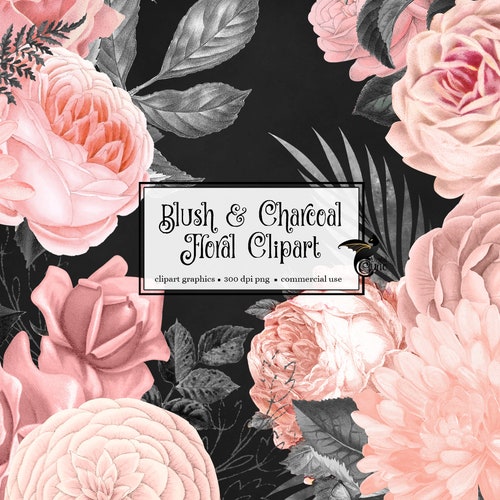 Pink and Silver Floral Clip Art Digital Instant Download - Etsy