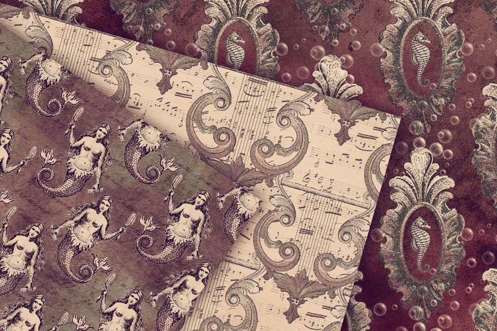 Mermaid Nostalgia Digital Paper Vintage Mermaid Digital Paper - Etsy