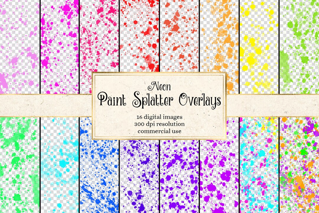 Neon Paint Splatter Overlays - Digital Graphics in PNG Format Instant ...