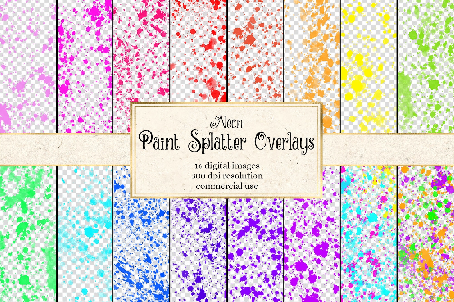 Neon Paint Splatter Overlays Digital Graphics in PNG Format - Etsy