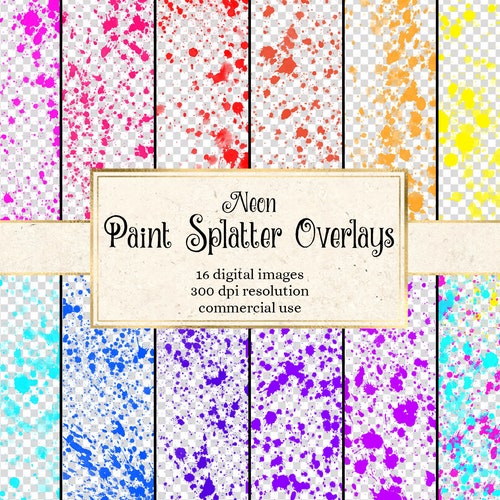 Neon Paint Splatter Overlays Digital Graphics in PNG Format - Etsy