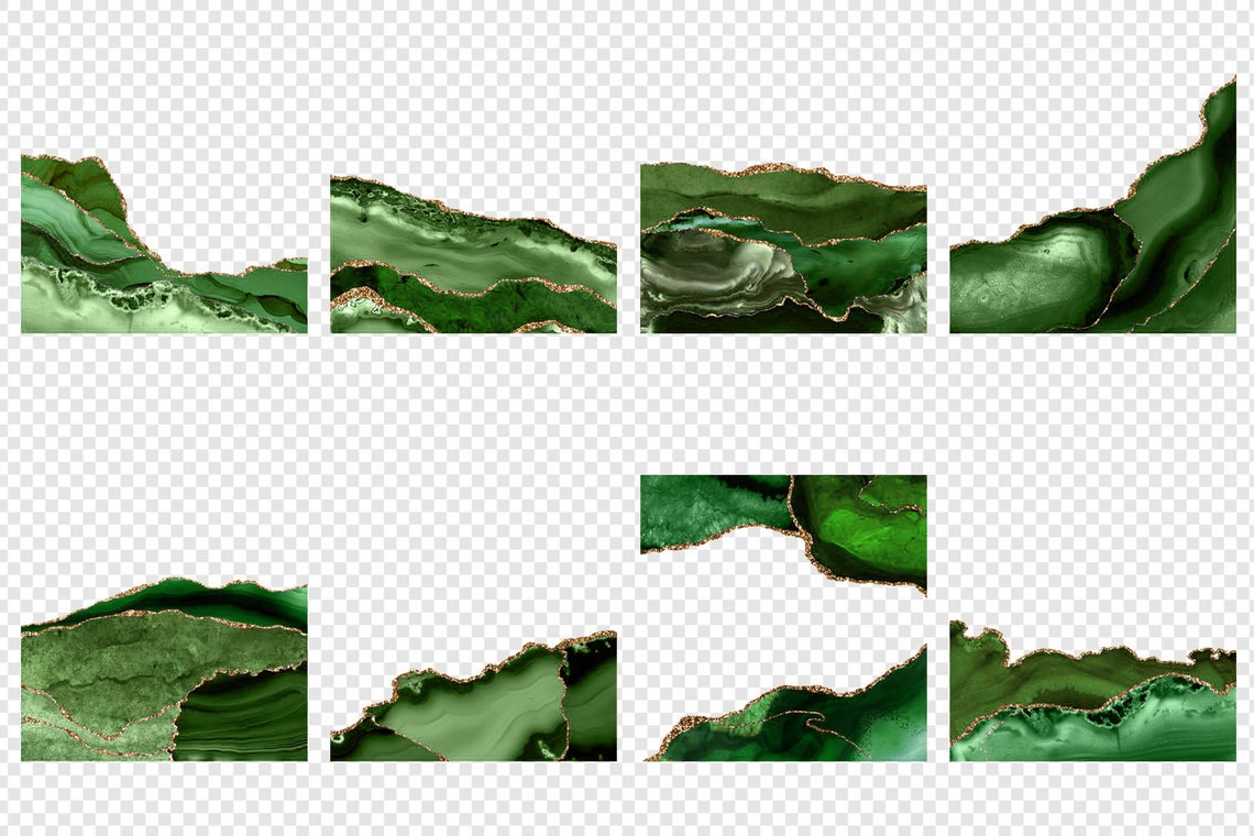 Green Gold Agate Borders, Watercolor Geode PNG Overlays (digital ...