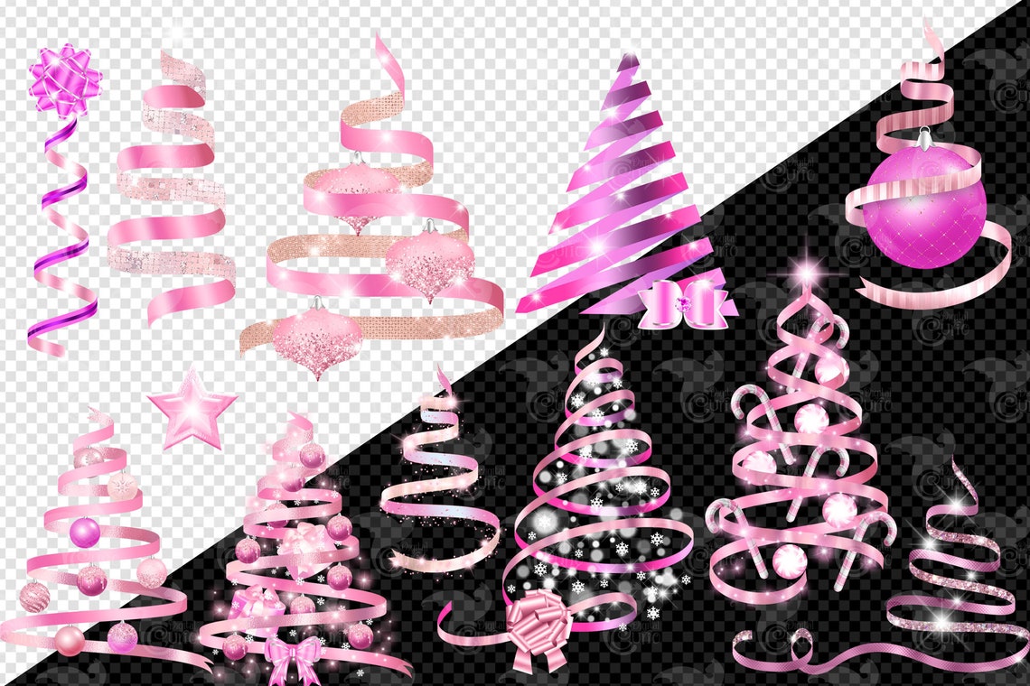 Pink Glam Ribbon Christmas Tree Clip Art Digital Holiday - Etsy