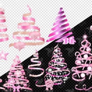 Pink Glam Ribbon Christmas Tree Clip Art - Digital Holiday Glitter Png ...