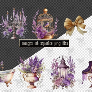 Watercolor Lavender Antique Clipart - Vintage Shabby PNG Format Instant ...