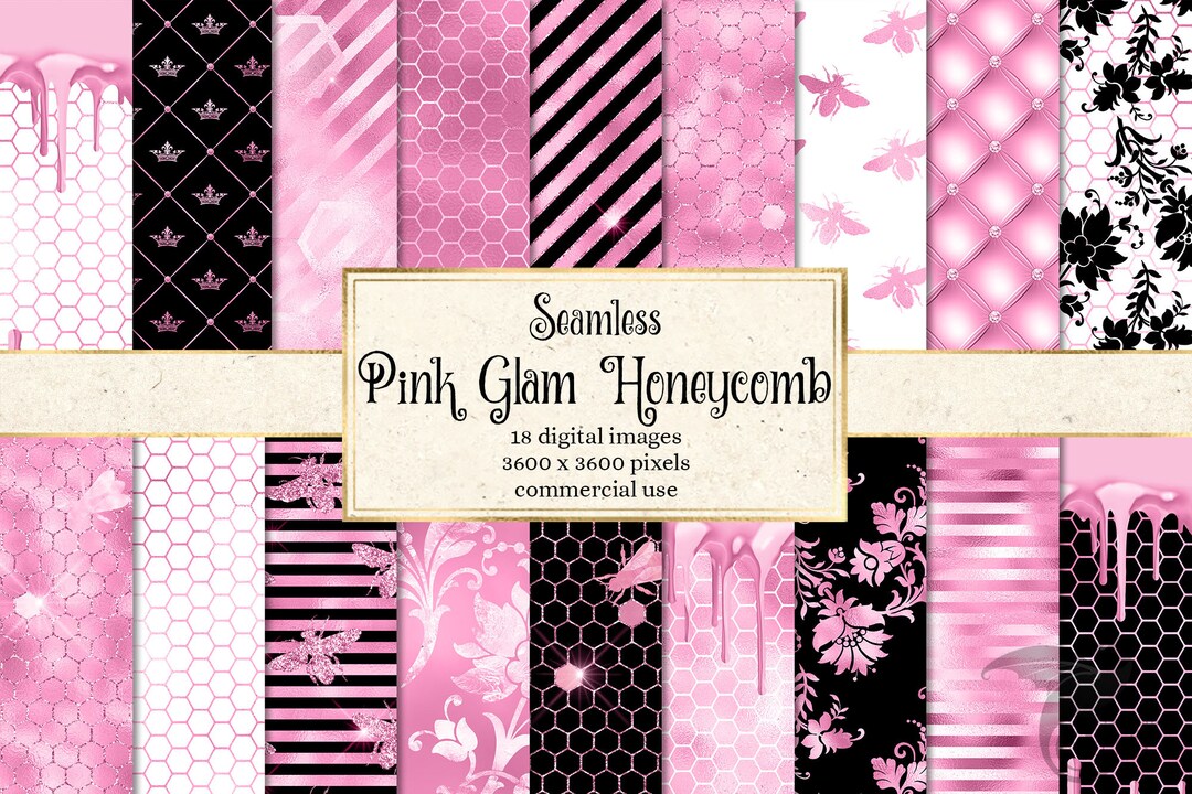 Pink Glam Honeycomb Digital Paper, Seamless Patterns, Honey Bee ...