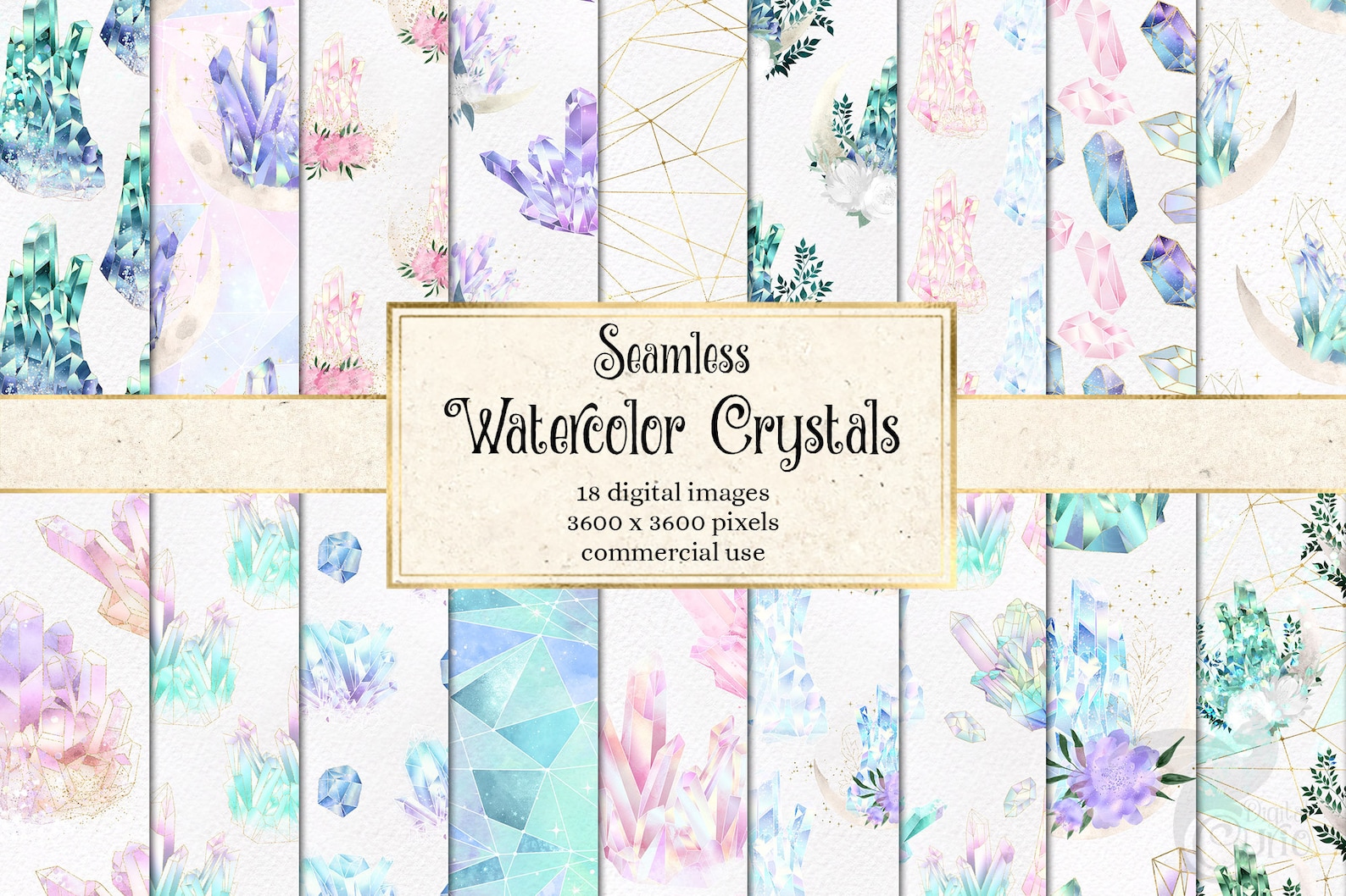 Watercolor Crystals Digital Paper Seamless Patterns With - Etsy