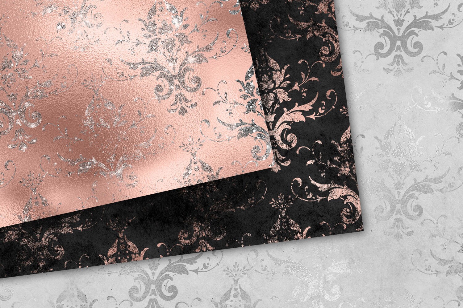 Gray and Rose Gold Damask Digital Paper Seamless Silver - Etsy