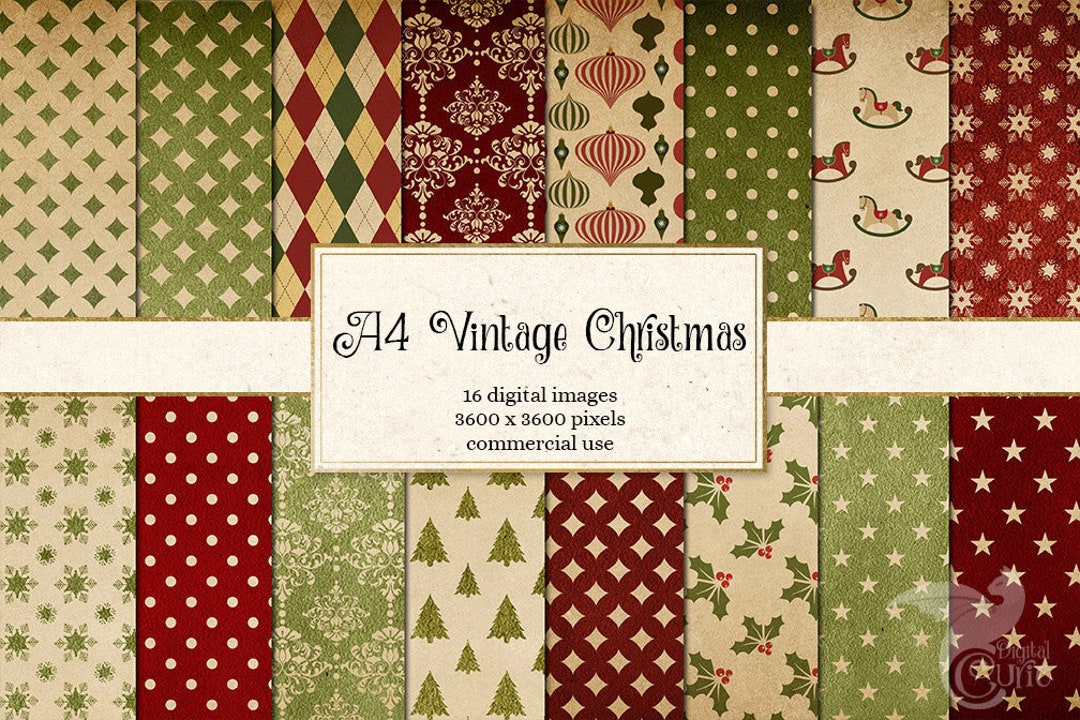 Vintage Christmas Digital Paper A4 - Holiday Scrapbook Patterns (16 ...