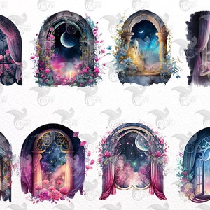 Watercolor Night Windows Clipart - Floral Fantasy Cottage Window ...
