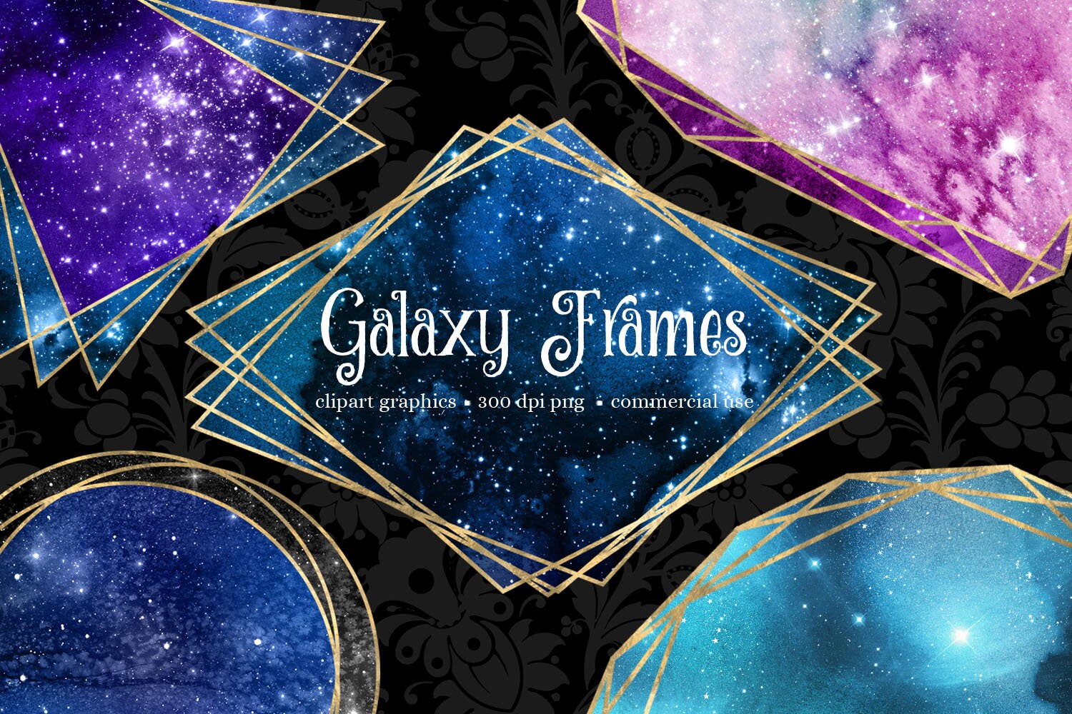 Galaxy Polygonal Frames Clipart Geometric Gold Frames With | Etsy