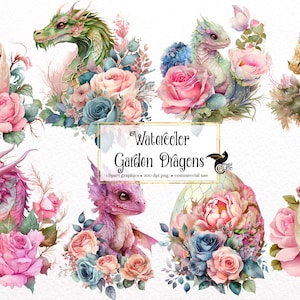 Watercolor Garden Dragons Cute Baby Dragons Fantasy Clip Art - Etsy