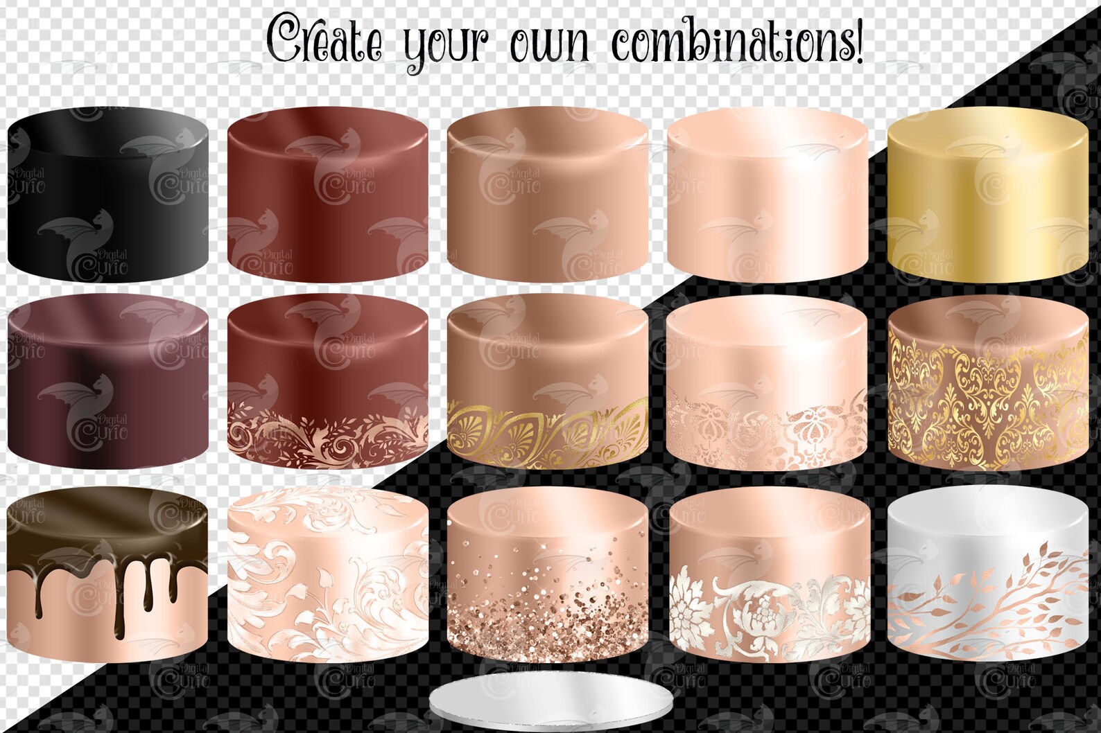 Rose Gold Cakes Clipart Glam Wedding or Bridal Shower Cake | Etsy