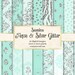 Aqua and Silver Glitter Digital Paper Seamless Pastel Mint | Etsy