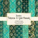 Turquoise and Gold Damask Digital Paper, Seamless Damask Patterns ...