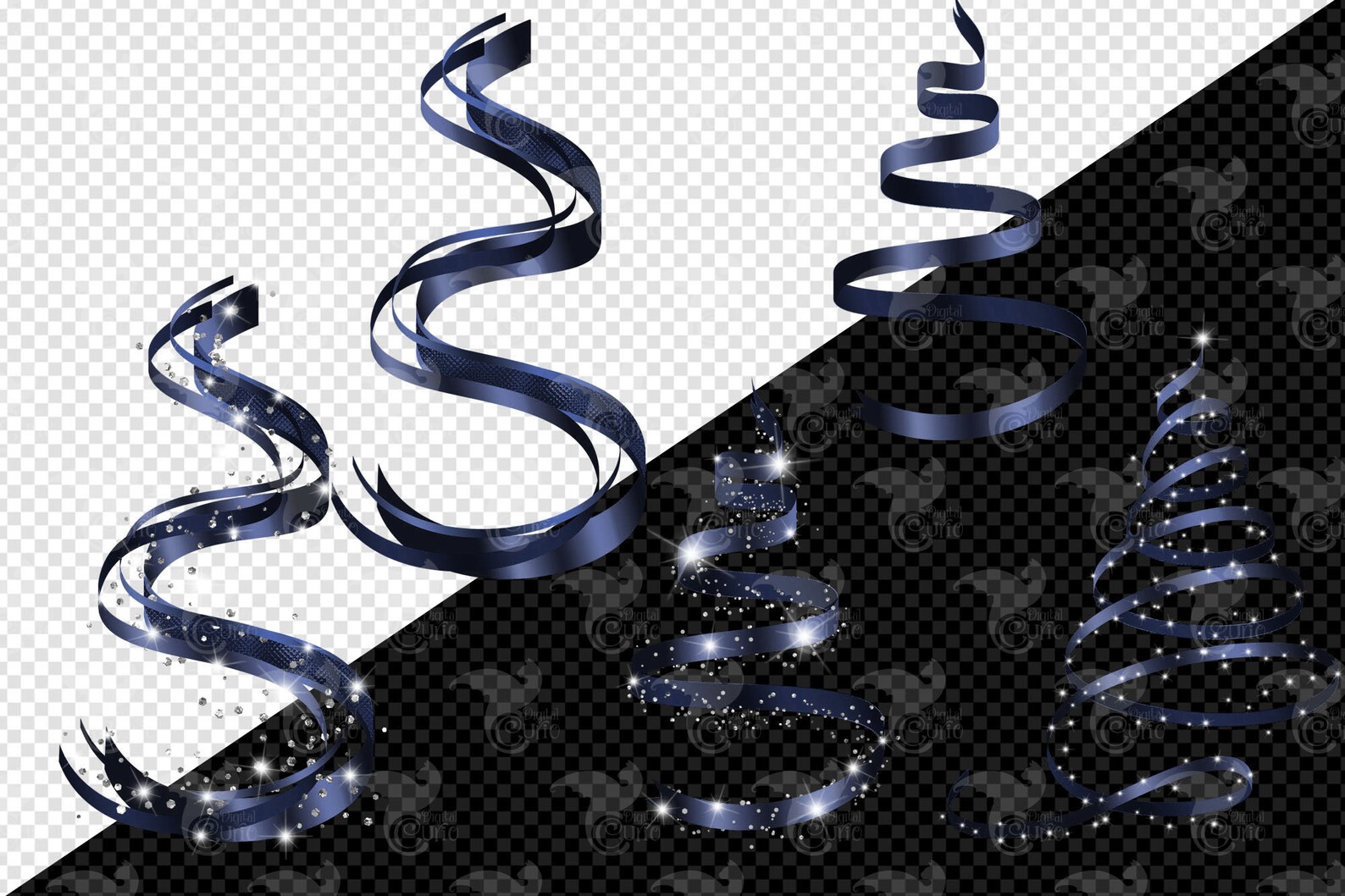 Navy Blue Ribbon Christmas Tree Clip Art Digital Holiday - Etsy