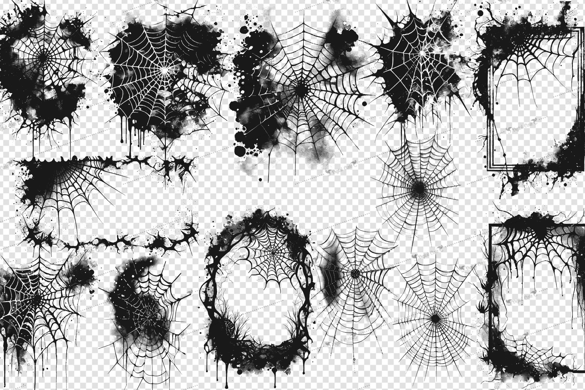 Creepy Spider Web Clipart, Halloween Gothic PNG Overlays (digital ...
