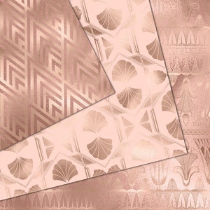 Rose Gold Art Deco Digital Paper, Seamless Deco Patterns in Rose Gold ...