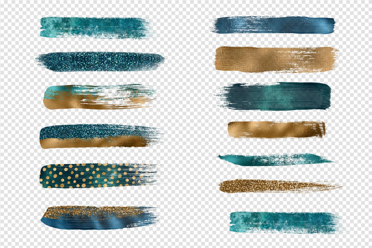 Tropical Gold Watercolor Brush Strokes Clipart, Teal Paint (digital PNG ...